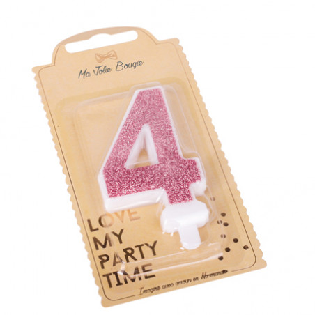 Bougie pailleté rose gold chiffre 4 - Anniversaire